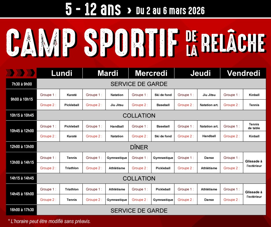 Semaine de relâche 2026 – Drummondville Sports